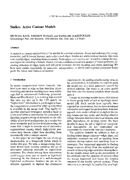 (PDF) Snakes: Active contour models