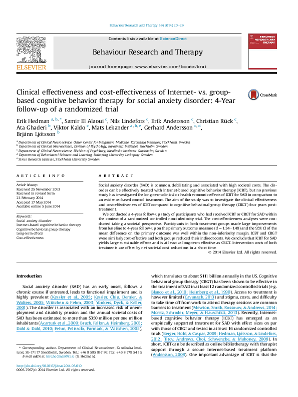 (PDF) Clinical effectiveness and cost-effectiveness of Internet- vs. group-based cognitive ...