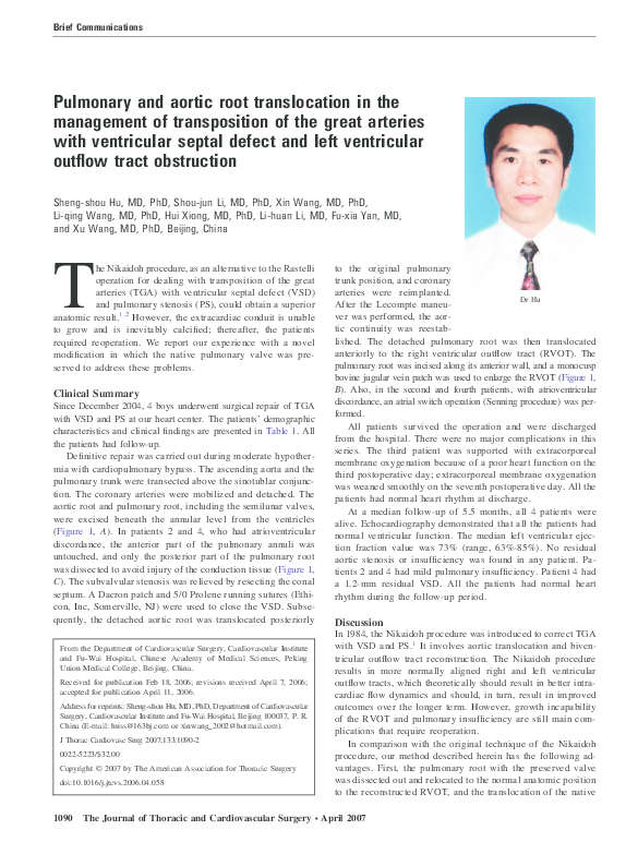 (PDF) Pulmonary and aortic root translocation in the management of ...