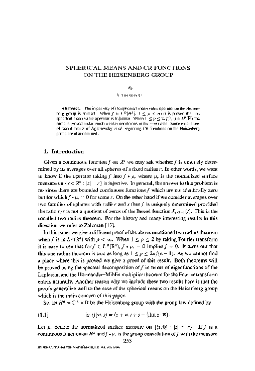 (PDF) Spherical means and CR functions on the Heisenberg group