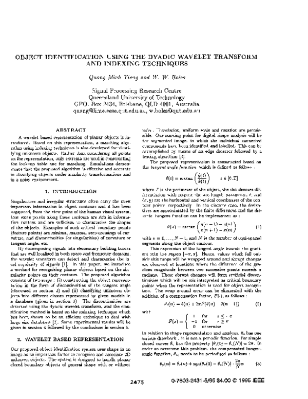 Pdf Object Identification Using The Dyadic Wavelet Transform And Indexing Techniques