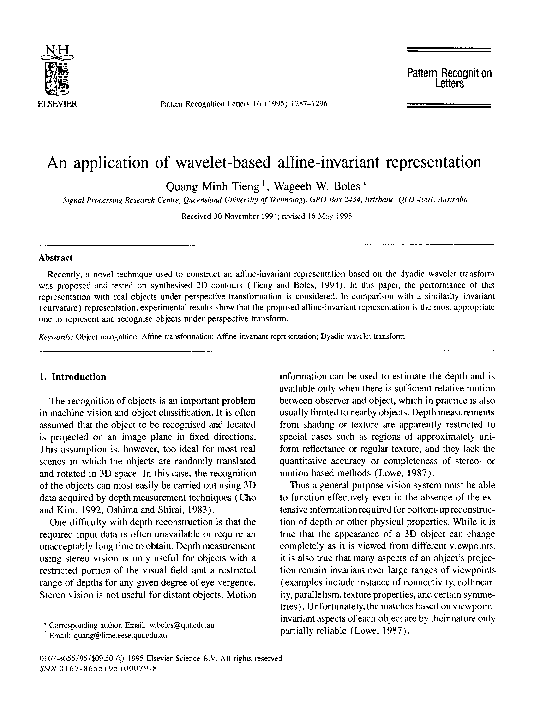 Pdf An Application Of Wavelet Based Affine Invariant Representation