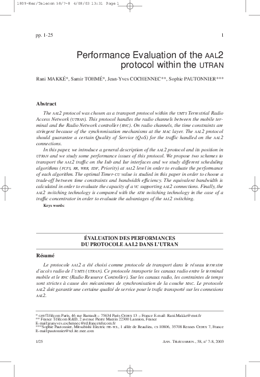 (PDF) Performance of the AAL2 protocol within the UTRAN