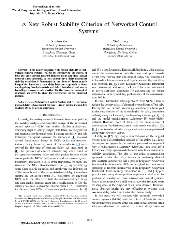 (PDF) A New Stability Criterion of Networked Control Systems