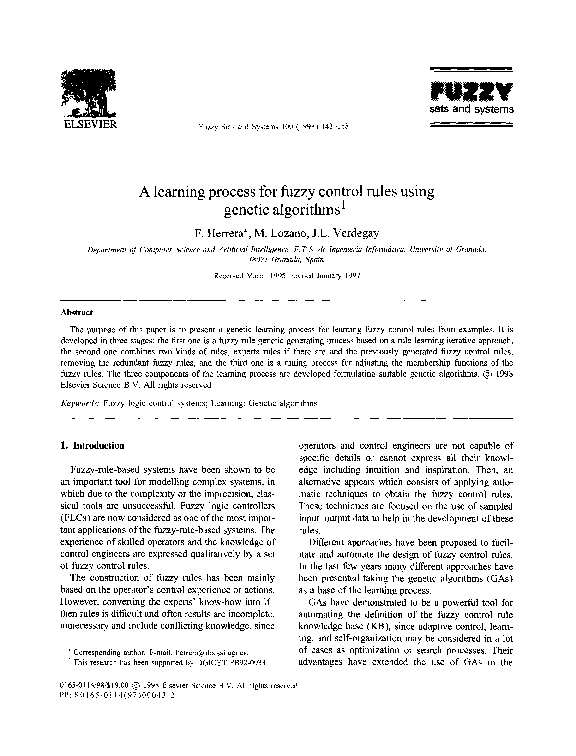 Pdf A Learning Process For Fuzzy Control Rules Using Genetic Algorithms1