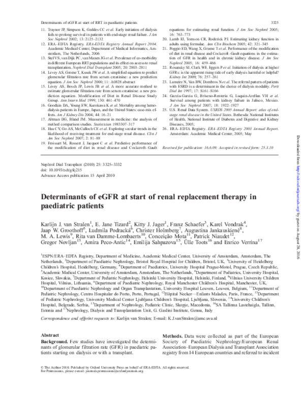 (PDF) Determinants of eGFR at start of renal replacement therapy in ...