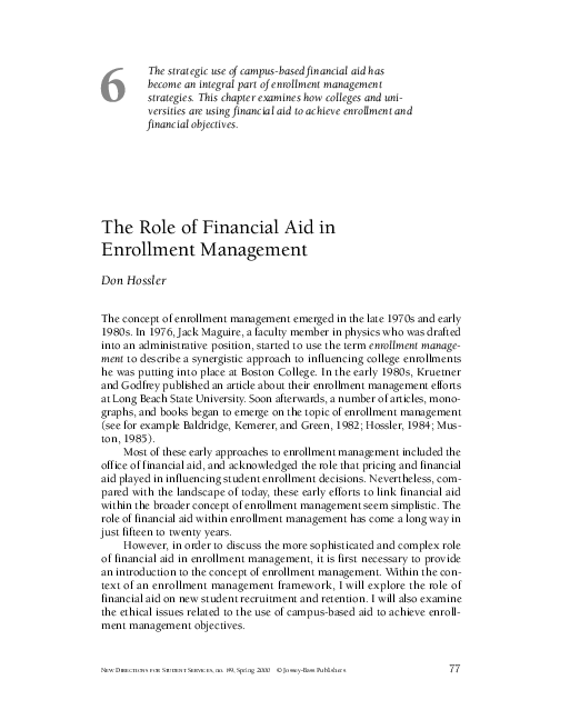 (PDF) The Role of Financial Aid in Enrollment Management