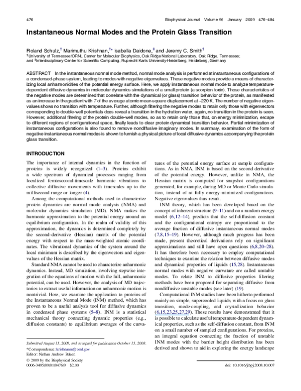 (PDF) Instantaneous Normal Modes and the Protein Glass Transition