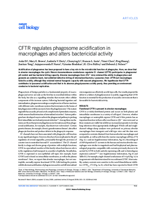 (PDF) CFTR regulates phagosome acidification in macrophages and alters ...