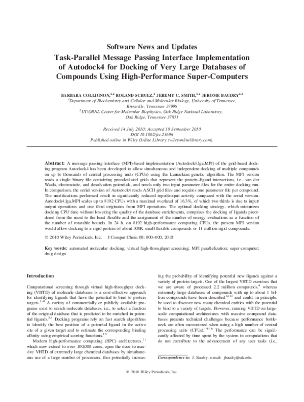 Pdf Task Parallel Message Passing Interface Implementation Of Autodock4 For Docking Of Very