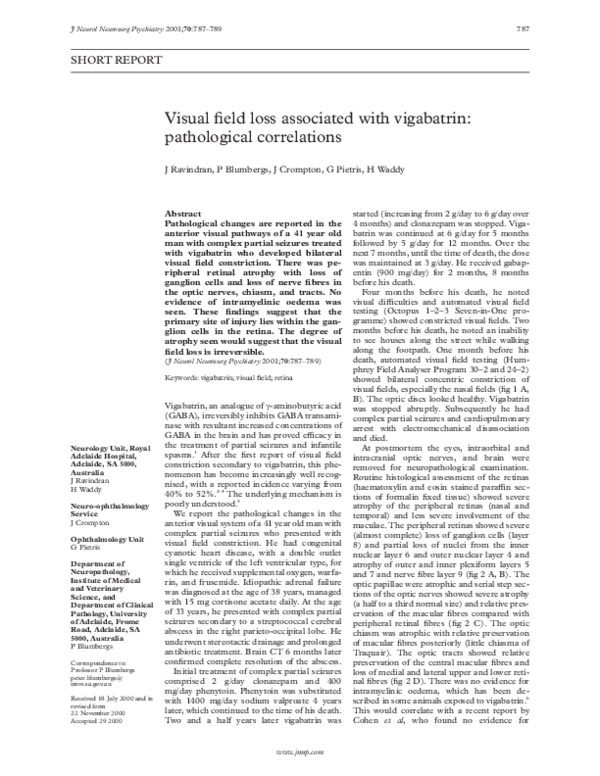 (PDF) Visual field loss associated with vigabatrin: pathological ...