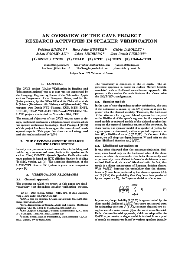 (PDF) An overview of the CAVE project research activities in speaker ...