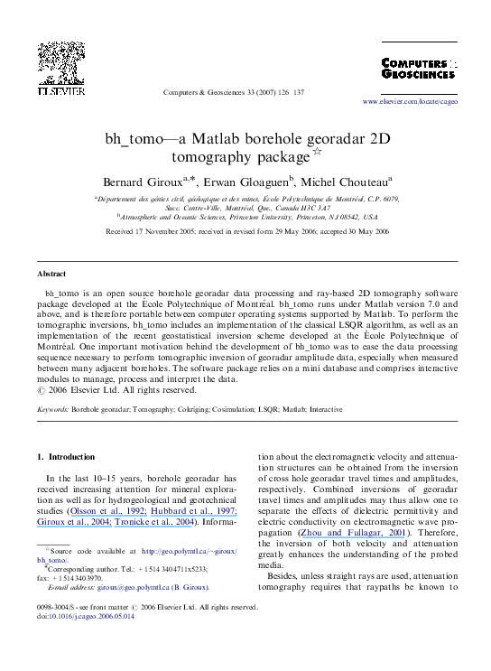(PDF) bh_ tomo—a Matlab borehole georadar 2D tomography package