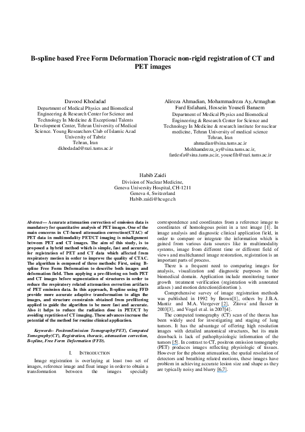 (PDF) B-spline based free form deformation thoracic non-rigid registration of CT and PET images