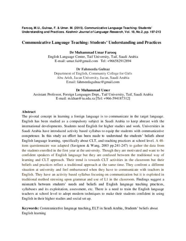 (DOC) Communicative Language Teaching: theories, lesson plan and ...