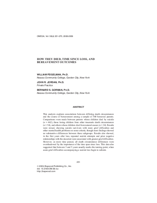 (PDF) How They Died, Time Since Loss, and Bereavement Outcomes