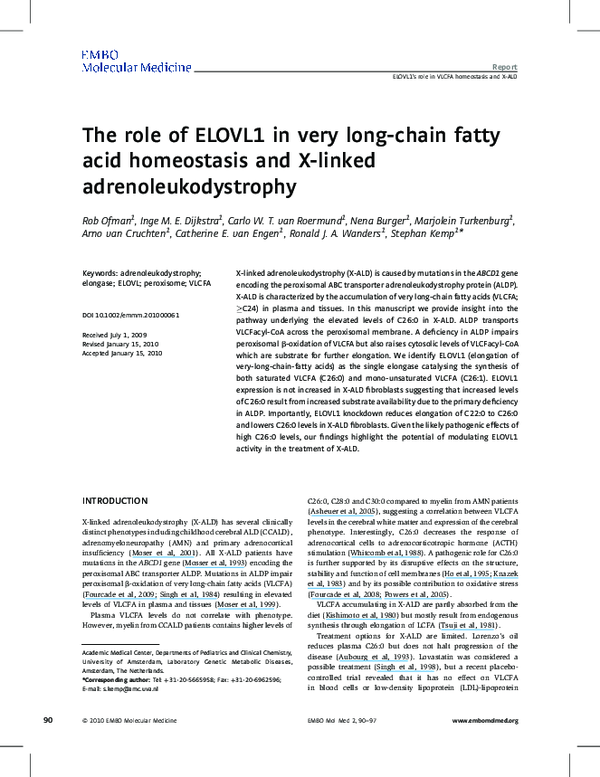 (PDF) The role of ELOVL1 in very long-chain fatty acid homeostasis and ...