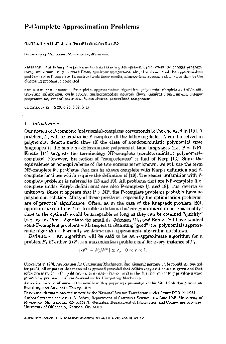 (PDF) P-complete approximation problems