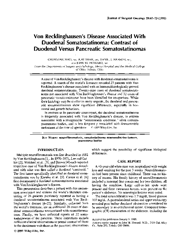 (PDF) Duodenal somatostatinoma: a case report and review of the ...