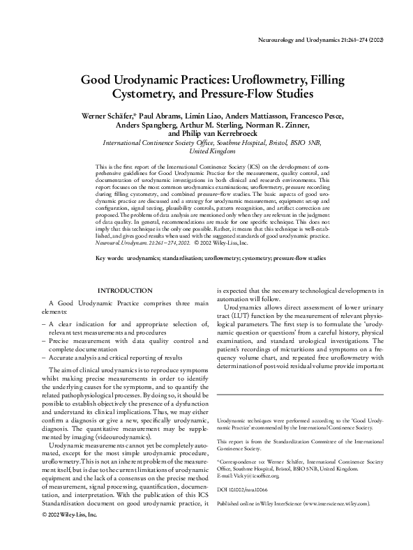 (PDF) Good urodynamic practices: Uroflowmetry, filling cystometry, and ...