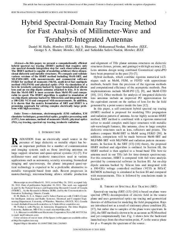 Hybrid Spectral-Domain Ray Tracing Method for Fast Analysis of Millimeter-Wave and Terahertz ...