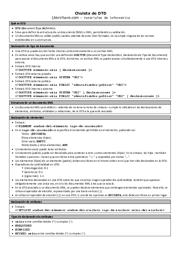 (PDF) Chuleta de DTD