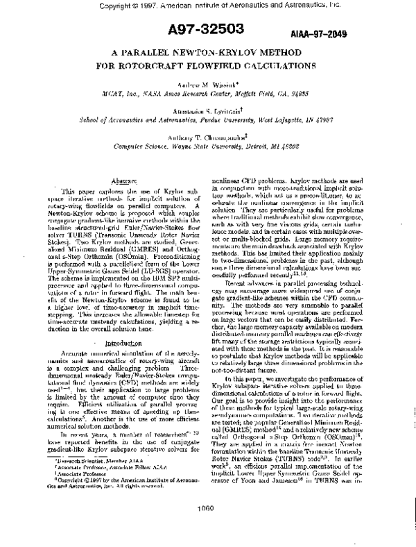 (PDF) Parallel Newton-Krylov Method for Rotary-Wing Flowfield Calculations