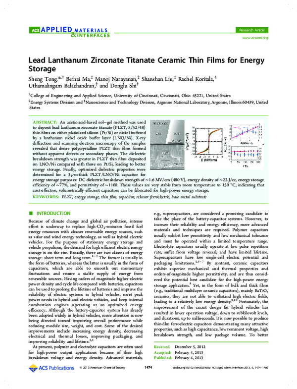 (PDF) Lead Lanthanum Zirconate Titanate Ceramic Thin Films for Energy Storage