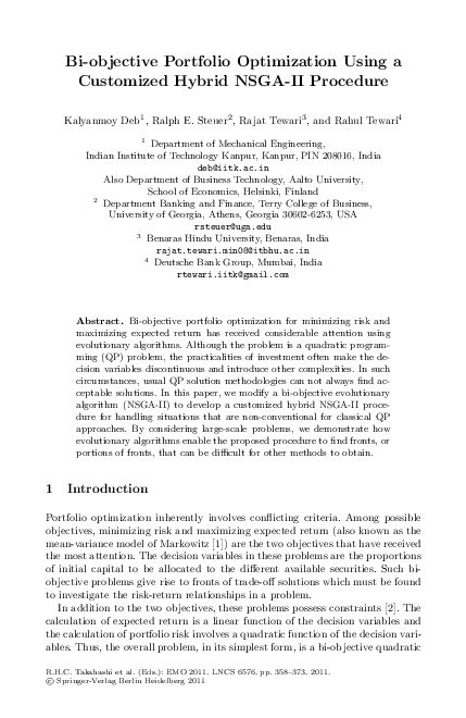 (PDF) Bi-objective Portfolio Optimization Using a Customized Hybrid NSGA-II Procedure