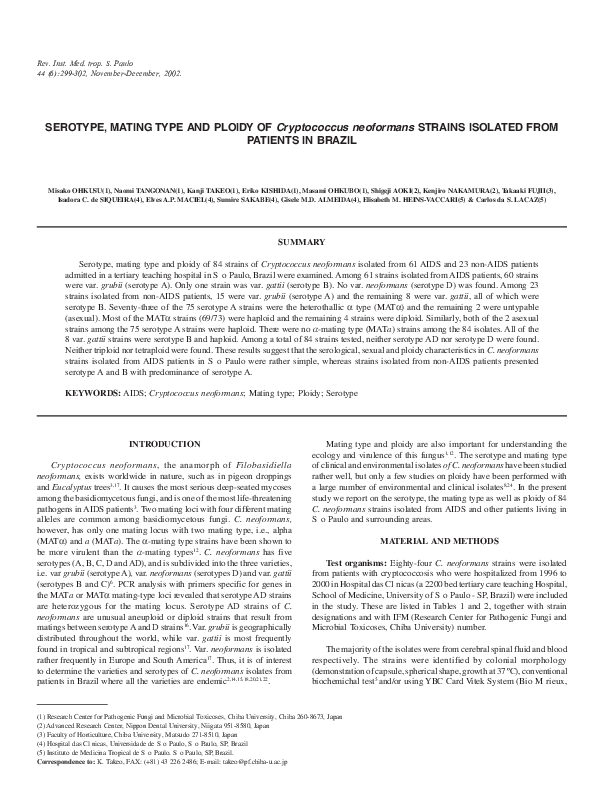 (PDF) Serotype, mating type and ploidy of Cryptococcus neoformans ...
