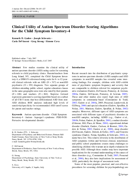 (PDF) Clinical Utility of Autism Spectrum Disorder Scoring Algorithms ...