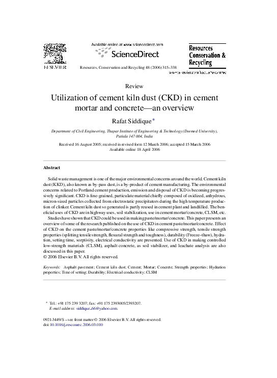 (PDF) Utilization of cement kiln dust (CKD) in cement mortar and ...