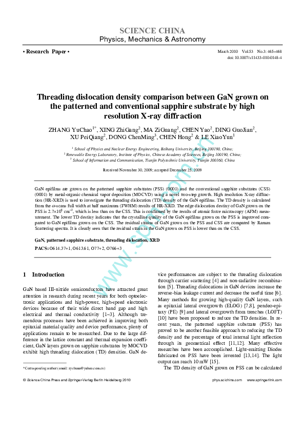 (PDF) Threading dislocation density comparison between GaN grown on the patterned and ...