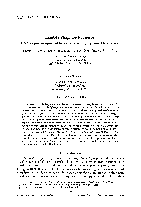 (PDF) Lambda phage cro repressor