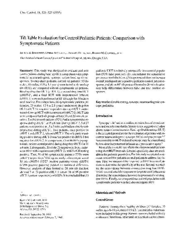 (PDF) Tilt table evaluation for control pediatric patients: Comparison ...