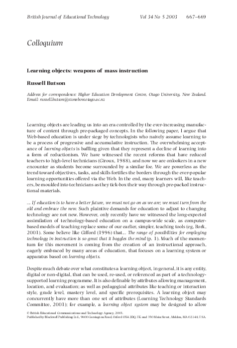 (PDF) Learning objects: weapons of mass instruction