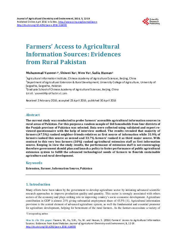 (PDF) Farmers' Access to Agricultural Information Sources: Evidences ...