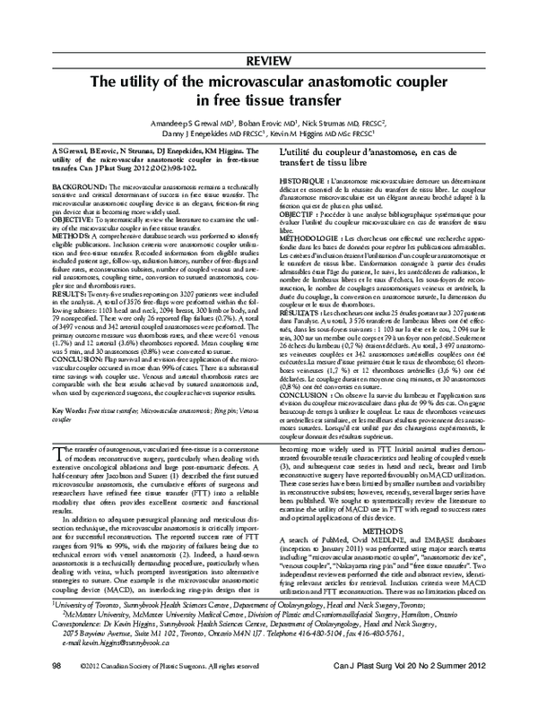 (PDF) The utility of the microvascular anastomotic coupler in free ...