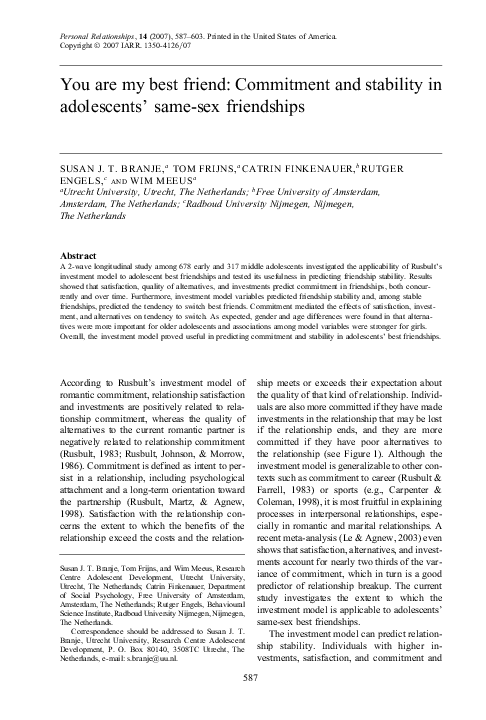 (PDF) You are my best friend: Commitment and stability in adolescents ...