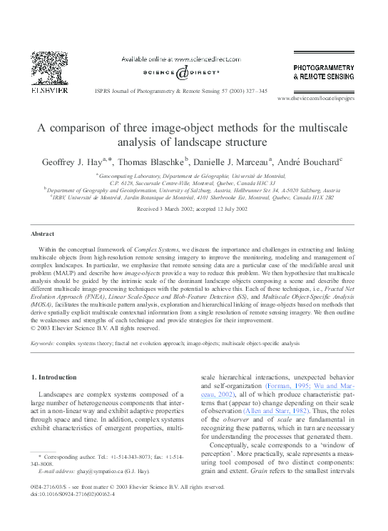 (PDF) A comparison of three image-object methods for the multiscale analysis of landscape structure