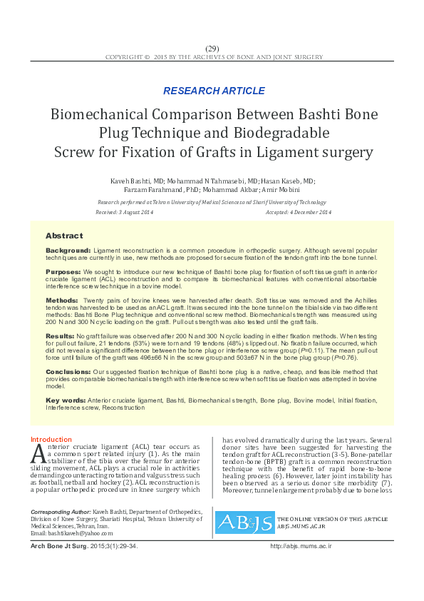 (PDF) Biomechanical Comparison Between Bashti Bone Plug Technique and ...