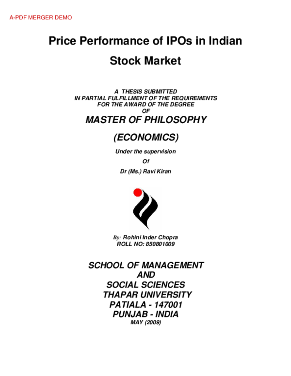 (PDF) Price Performance of IPOs in Indian Stock Market