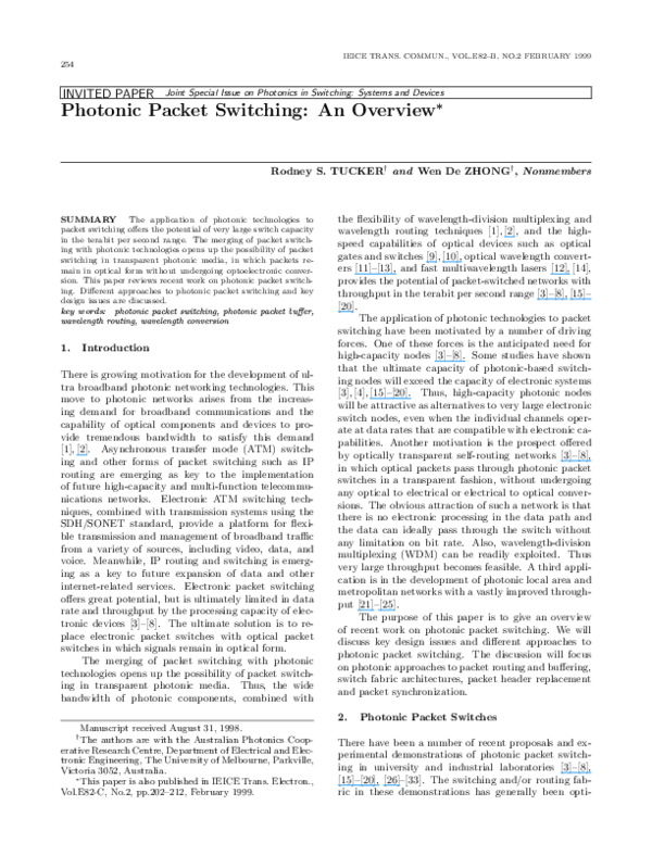 (PDF) Photonic packet switching: An overview