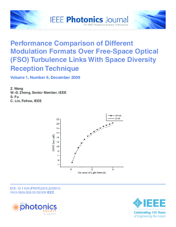 Pdf Performance Comparison Of Different Modulation Formats Over Free Space Optical Fso