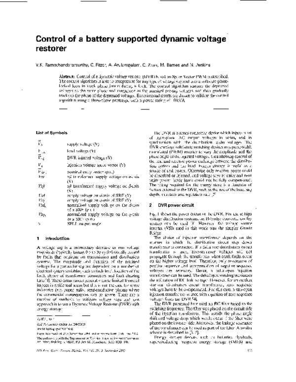 (PDF) Control of a battery supported dynamic voltage restorer