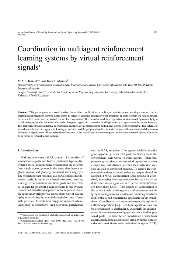 (PDF) Coordination in multiagent reinforcement learning systems by ...