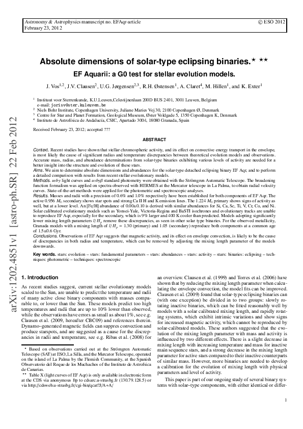 (PDF) Absolute dimensions of solar-type eclipsing binaries. II. V636 Centauri: A 1.05 {M ...