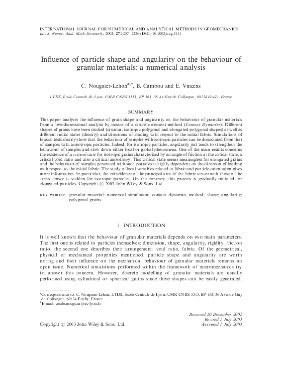 (PDF) Influence of particle shape and angularity on the behaviour of ...