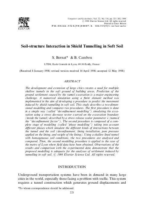 (PDF) Soil-structure interaction in shield tunnelling in soft soil