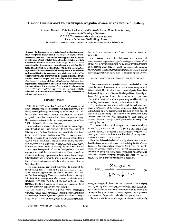 (PDF) On-line Unsupervised Planar Shape Recognition based on Curvature Functions